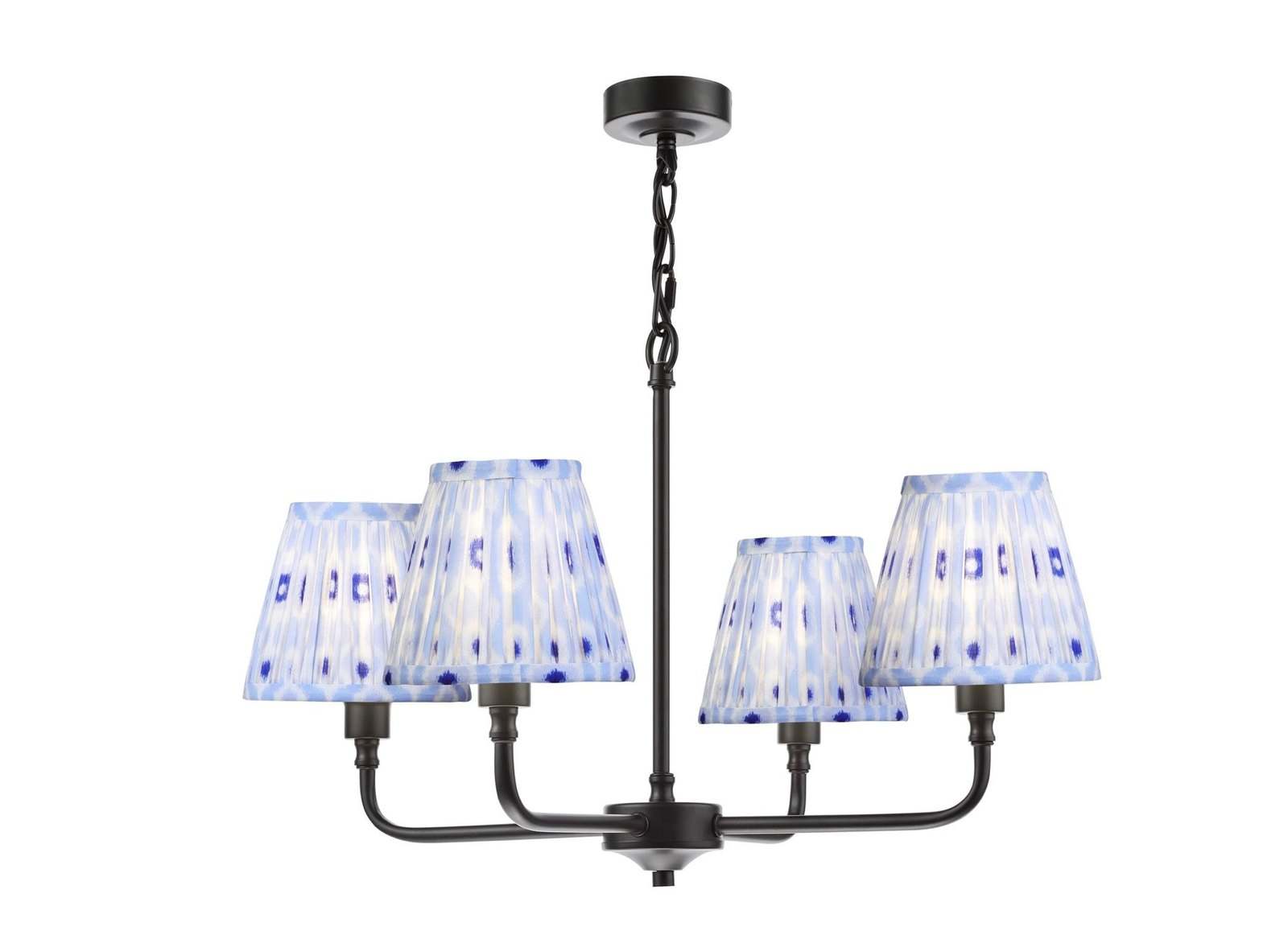 Padme 4 Light Pendant Matt Black with blue ikat Shade – Galaxy Lighting