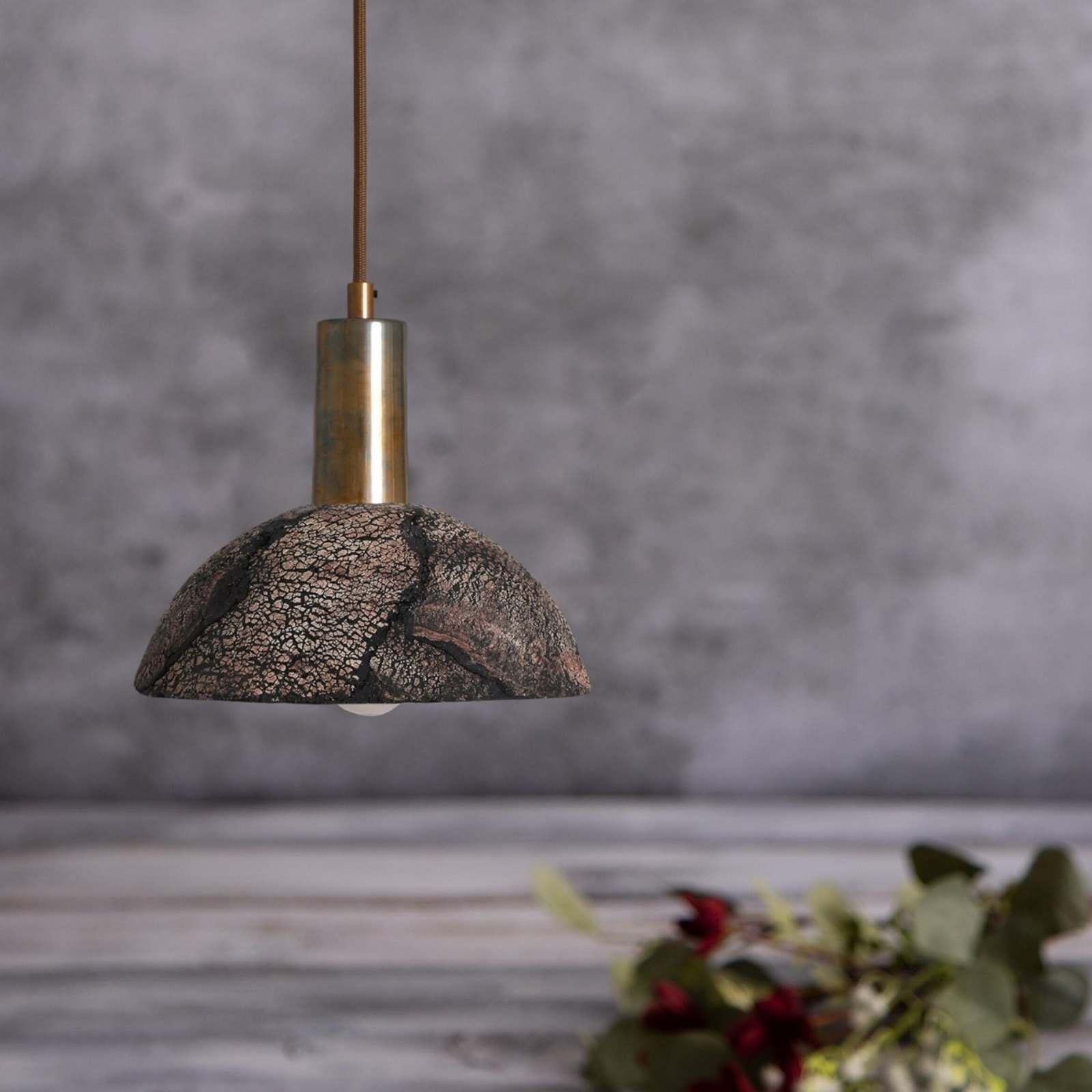 Kauri Bespoke ceramic small dome ceiling pendant 20cm black Clay ...