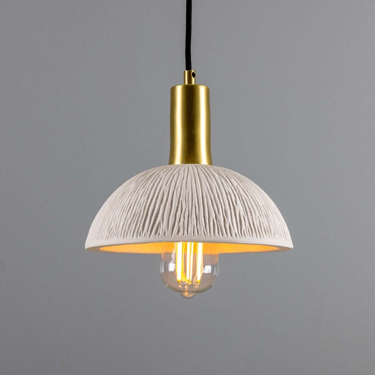 Kauri Bespoke ceramic small dome ceiling pendant 20cm matte white stri ...